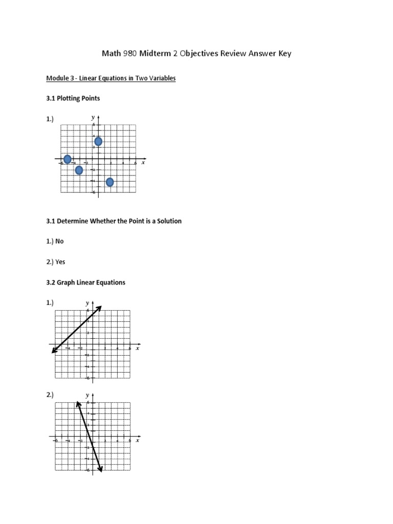 Math 0980 Midterm 2 Objectives Review Answer Key-6 | PDF | Equations ...