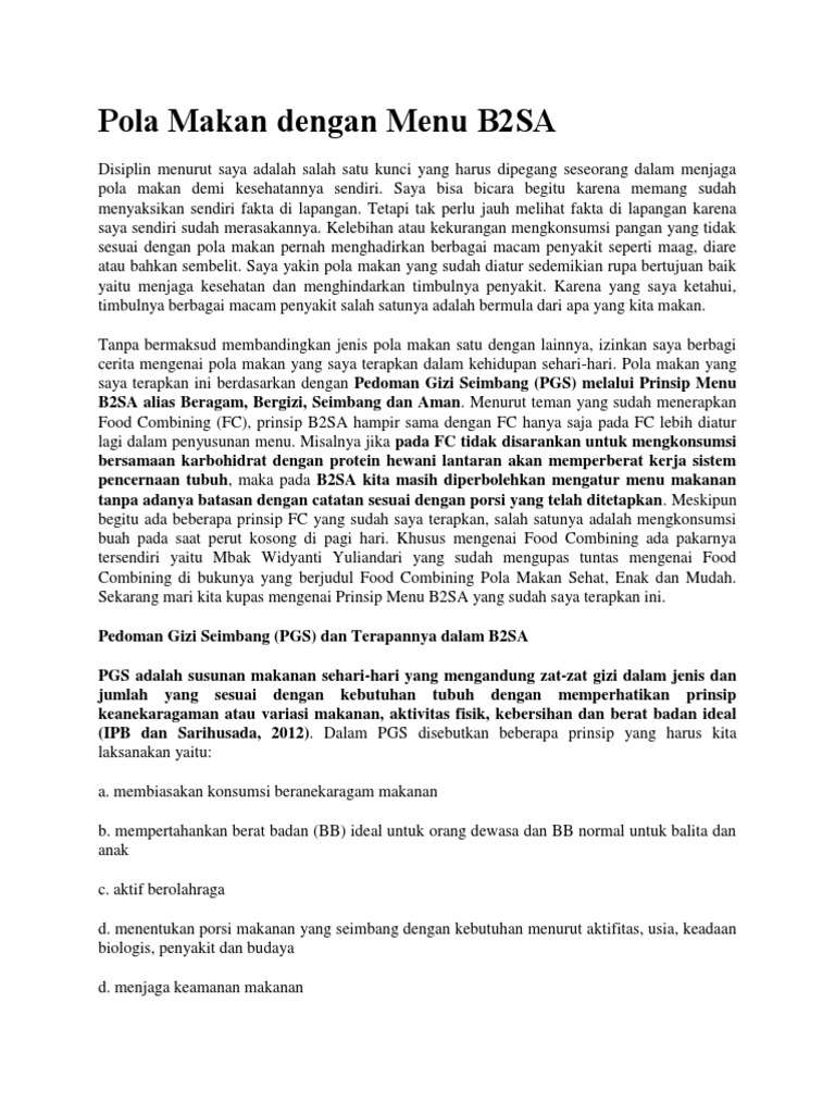 Pola Makan Dengan Menu B2SA | PDF