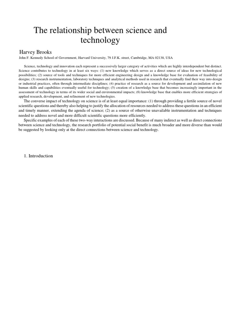 The Relationship Between Science and Technology: Harvey Brooks | PDF ...