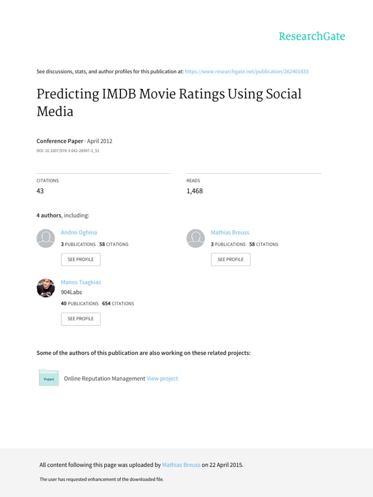 Predicting IMDB Movie Ratings Using Social Media | PDF | Social Media ... Predicting IMDB Movie Ratings Using Social Media | PDF | Social Media ...