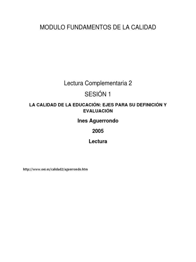 LECTURA 2 La Calidad de La Educación-Ines Aguerrondo | PDF ...