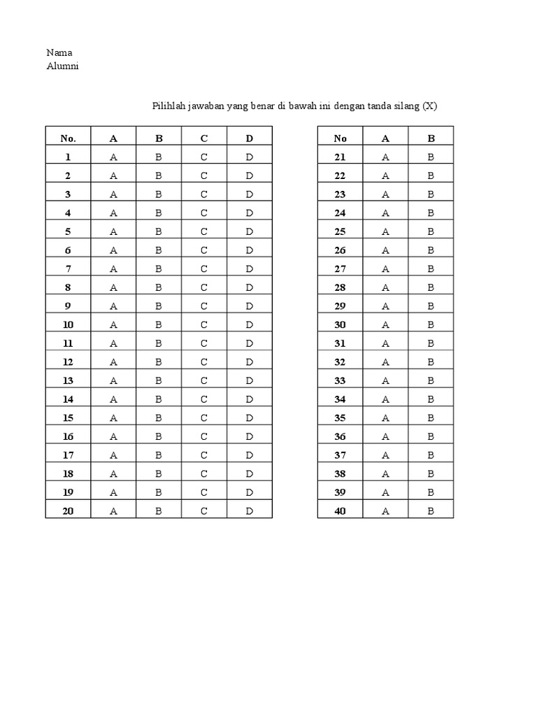 Multiple Choice Answer Sheet | PDF