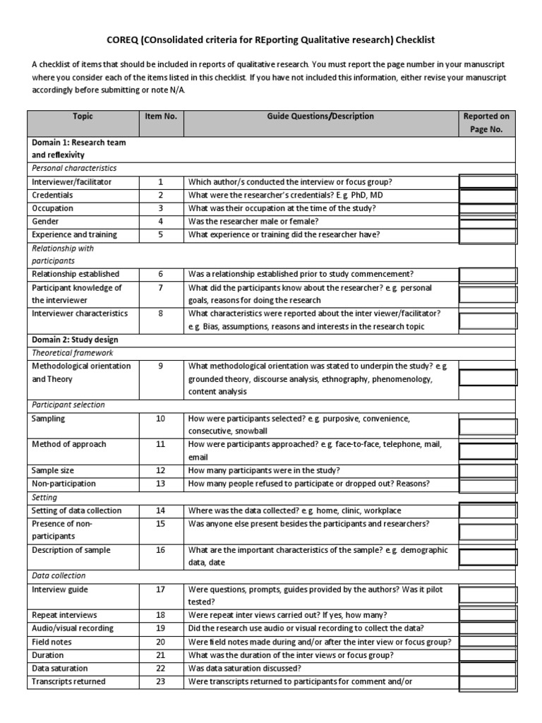 Issm Coreq Checklist | Download Free PDF | Qualitative Research | Focus ...