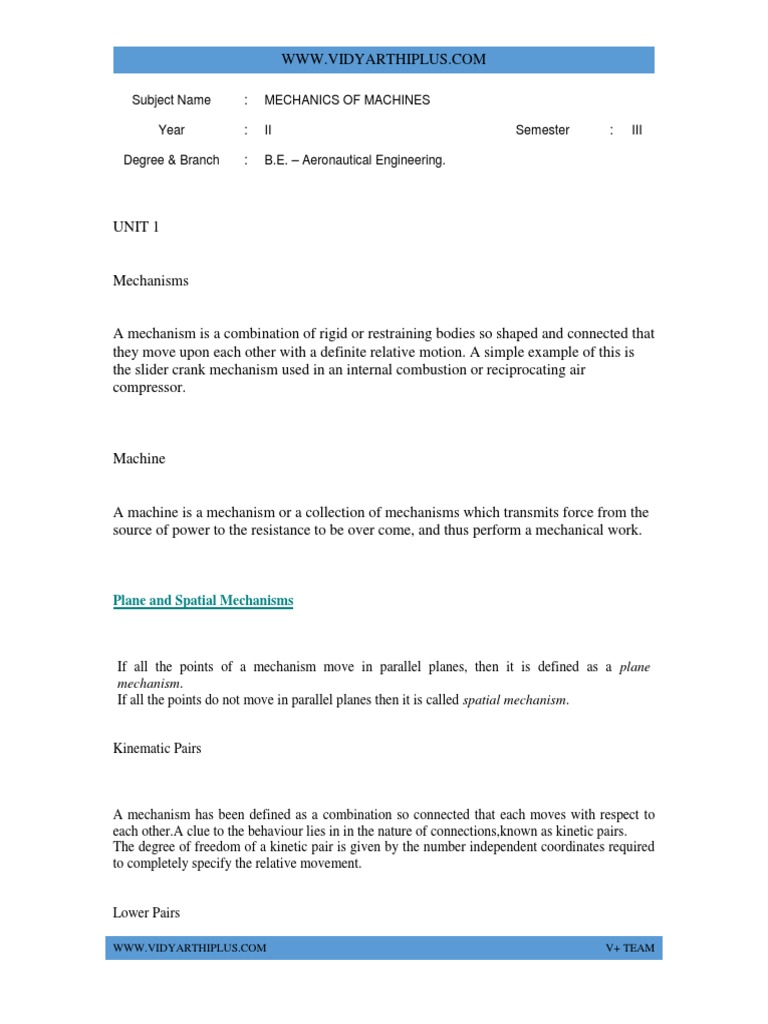 Mechanics of Machines Notes | PDF | Gear | Belt (Mechanical)