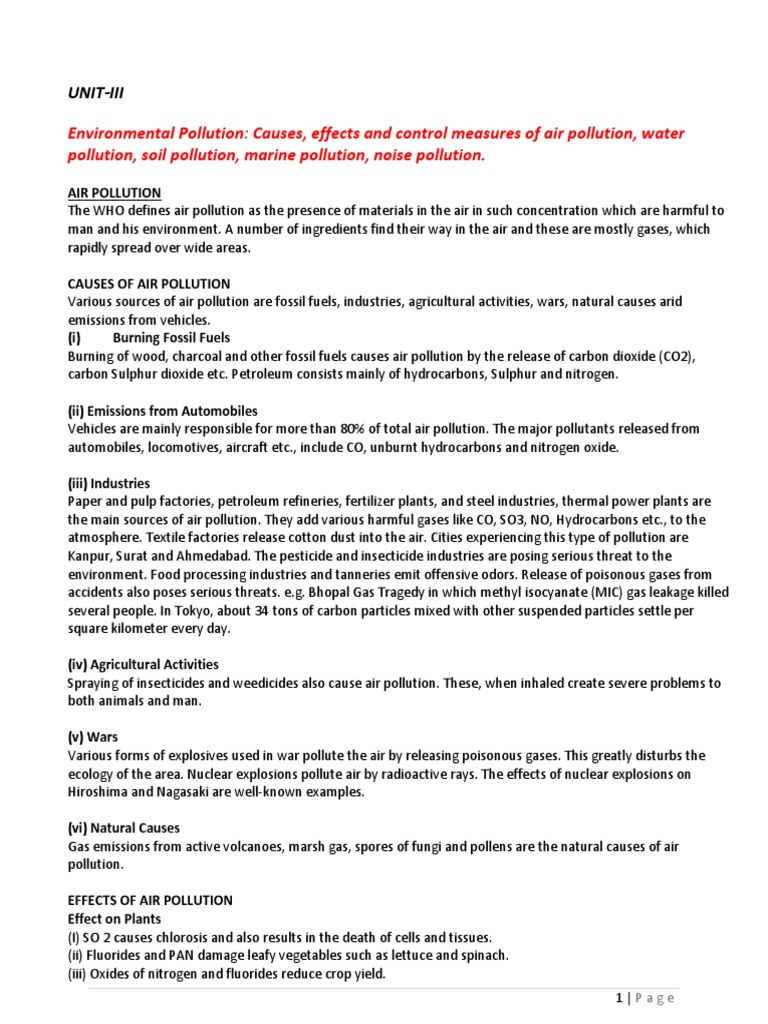 Environmental Science - Unit 3 | PDF | Water Pollution | Air Pollution