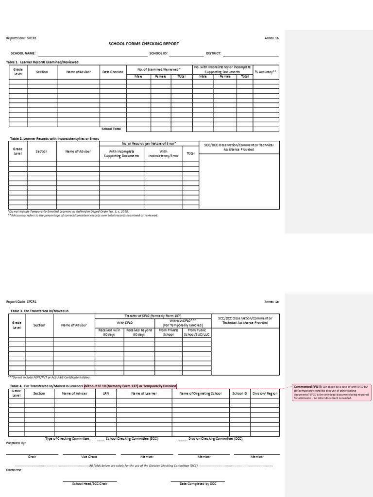 Annex 1a - School Forms Checking Report | PDF | Business
