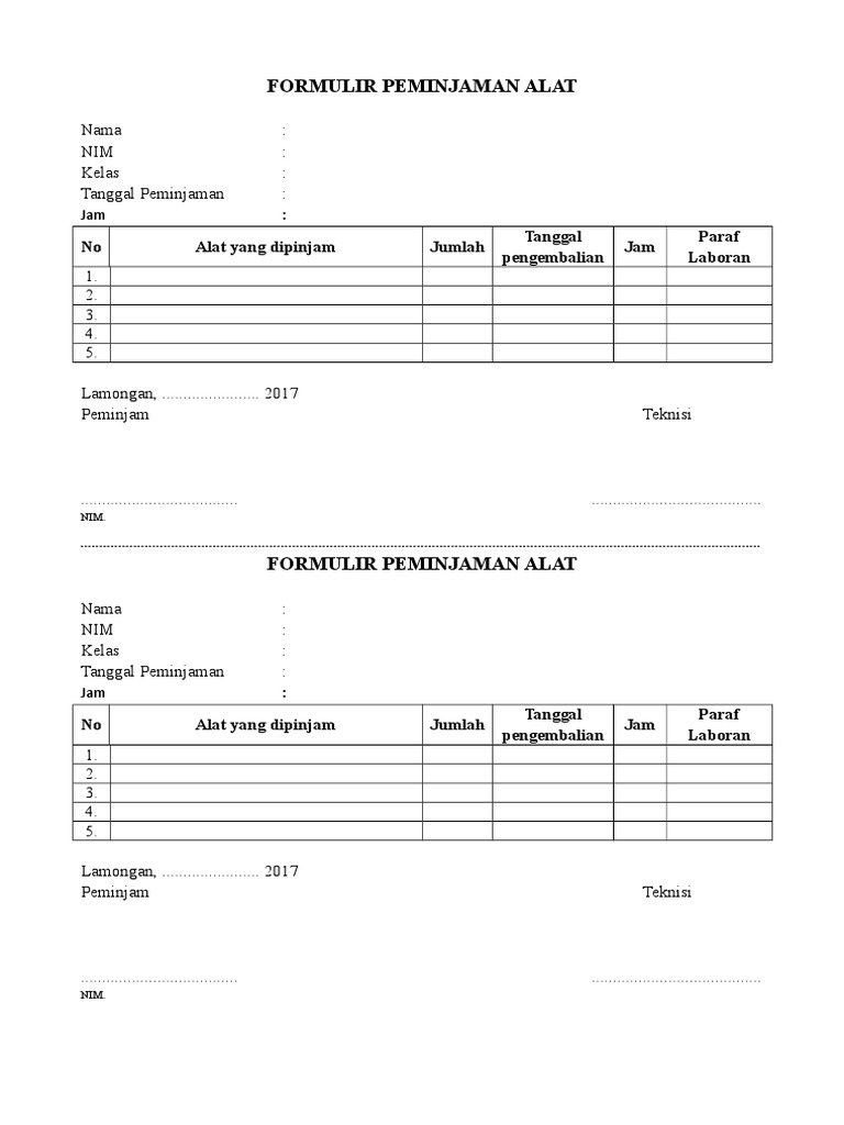 Form Peminjaman Alat | PDF