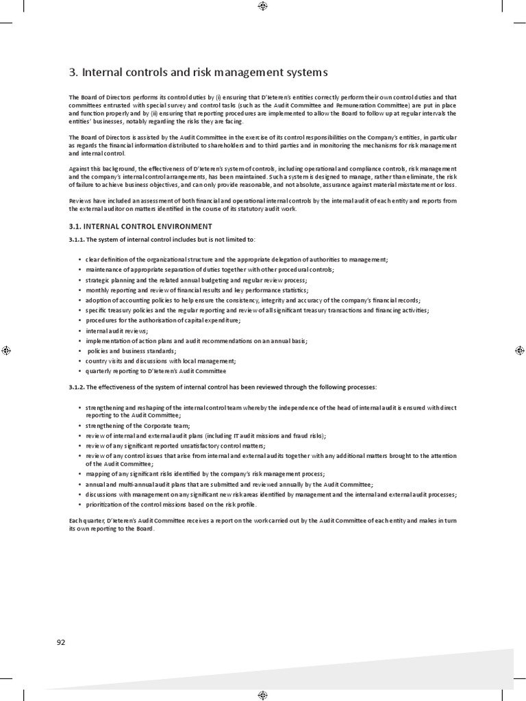 Internal Controls and Risk Management Systems | PDF | Internal Control ...