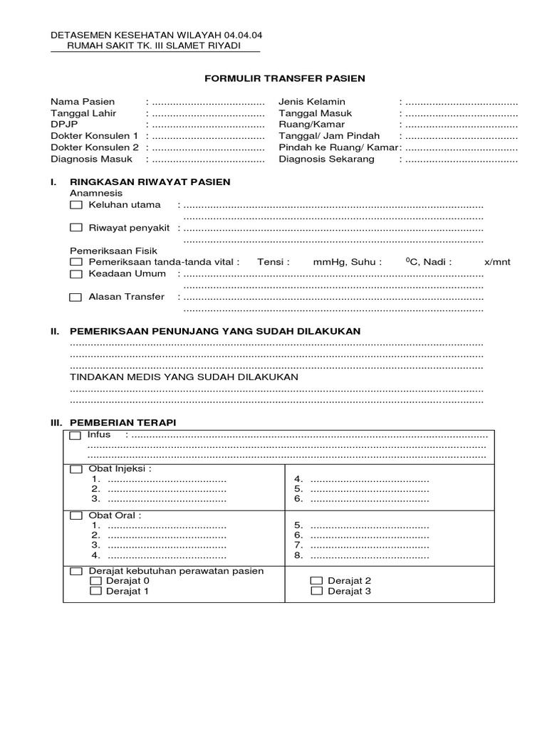Form Transfer Pasien | PDF