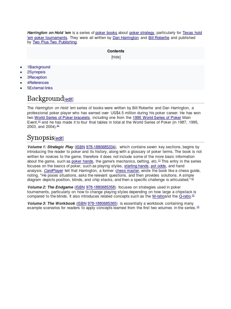 Background: Harrington On Hold 'Em Is A Series of | PDF