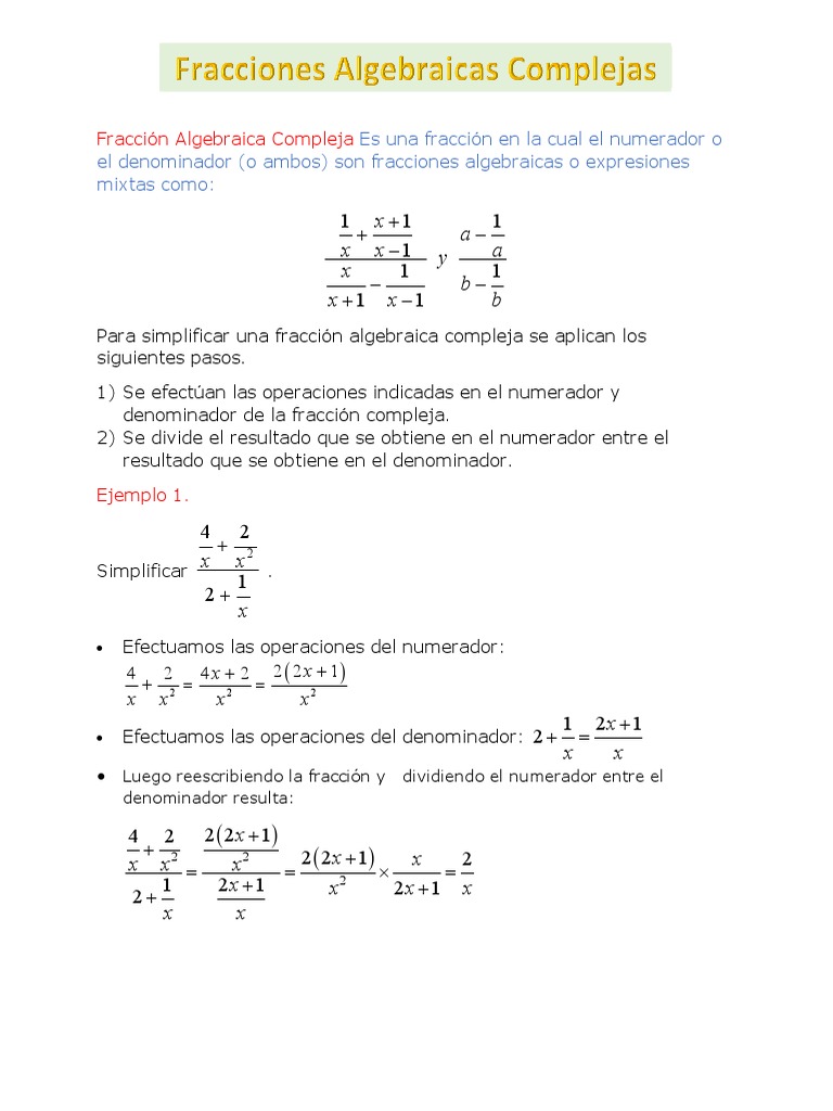 Ejercicios Resueltos de Fracciones Complejas | PDF | Fracción ...