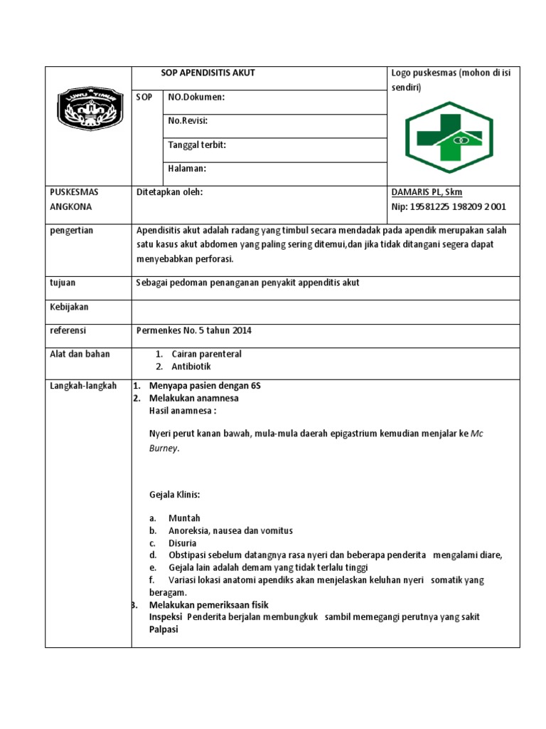 Sop Apendisitis Akut | PDF