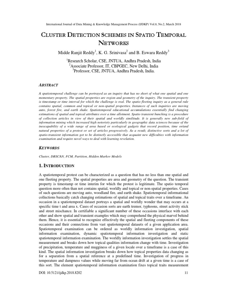 Cluster Detection Schemes In Spatio Temporal Networks Pdf