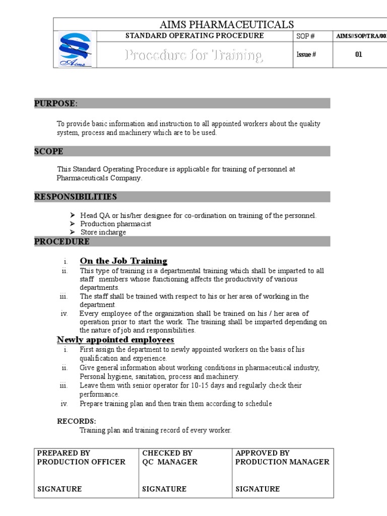 Sop of Training | PDF | Employment | Pharmaceutical