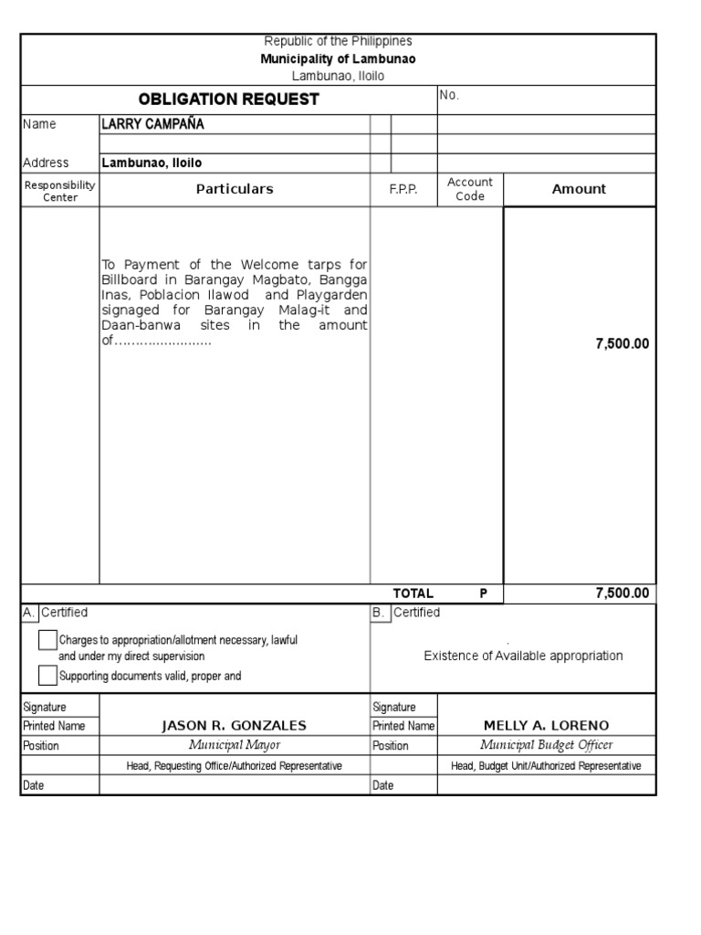 Obligation Request: Larry Campaña | Download Free PDF | Government ...