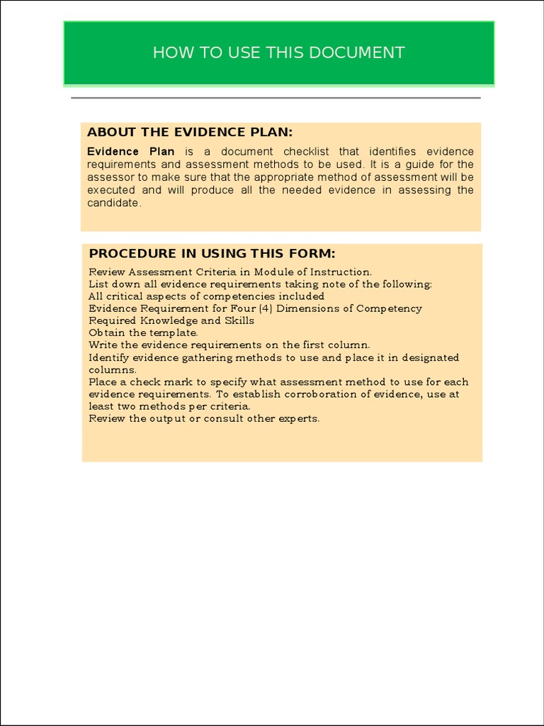 How To Use This Document: About The Evidence Plan | PDF | Educational ...