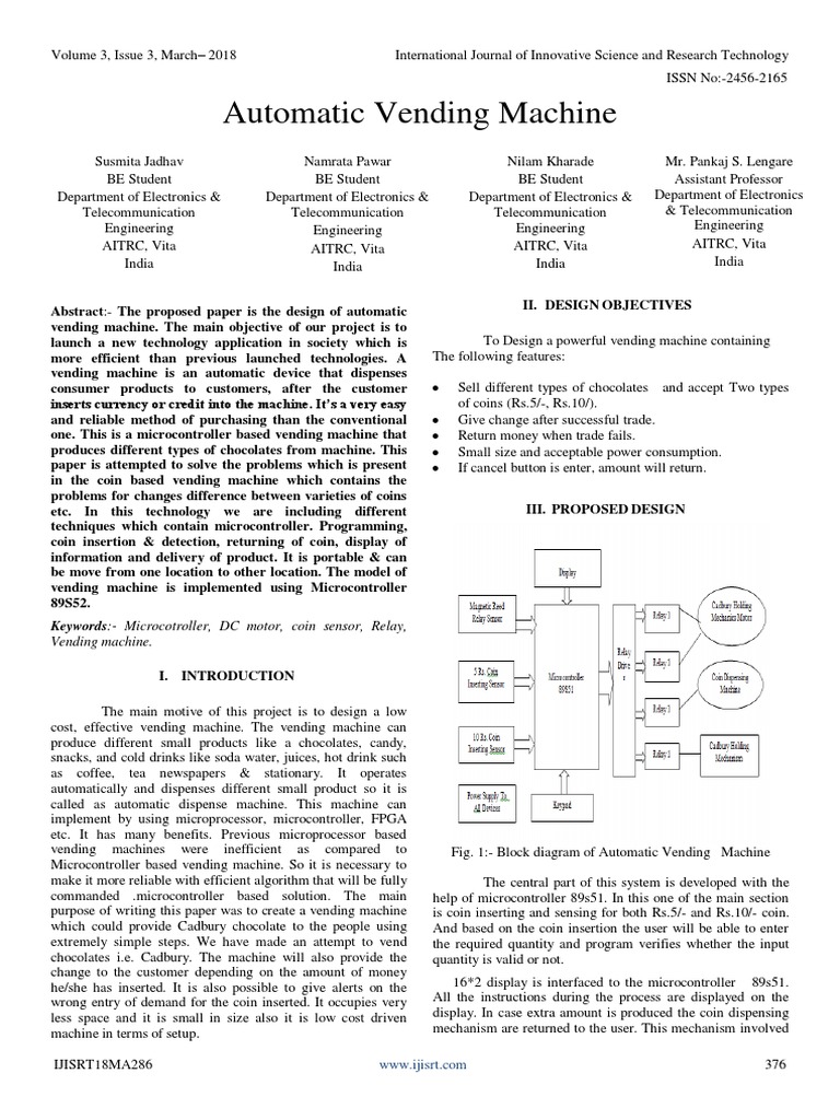 Automatic Vending Machine | PDF | Vending Machine | Microcontroller