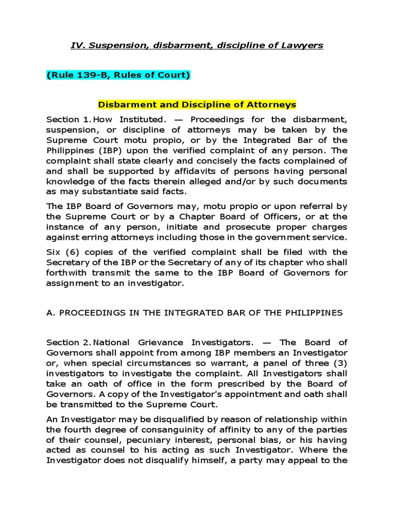 IV. Suspension, Disbarment, Discipline of Lawyers PDF | PDF ...