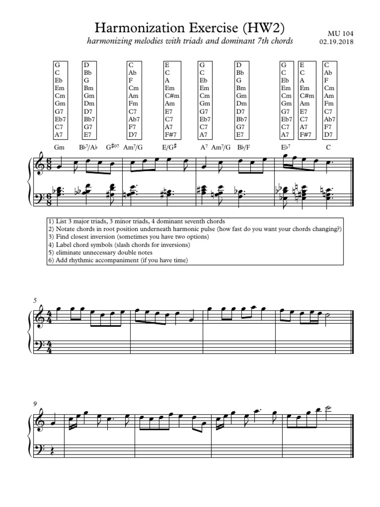 MU 104 Harmonization Exercise | PDF | Chord (Music) | Musicology