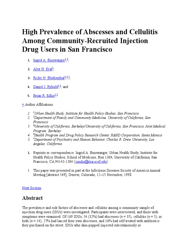 High Prevalence of Abscesses and Cellulitis Among Community-Recruited ...