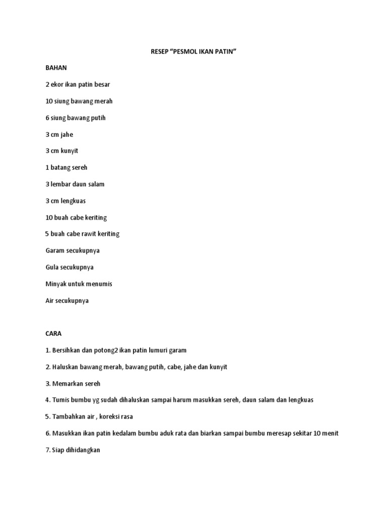 Resep Pesmol Ikan Patin Lezat | PDF