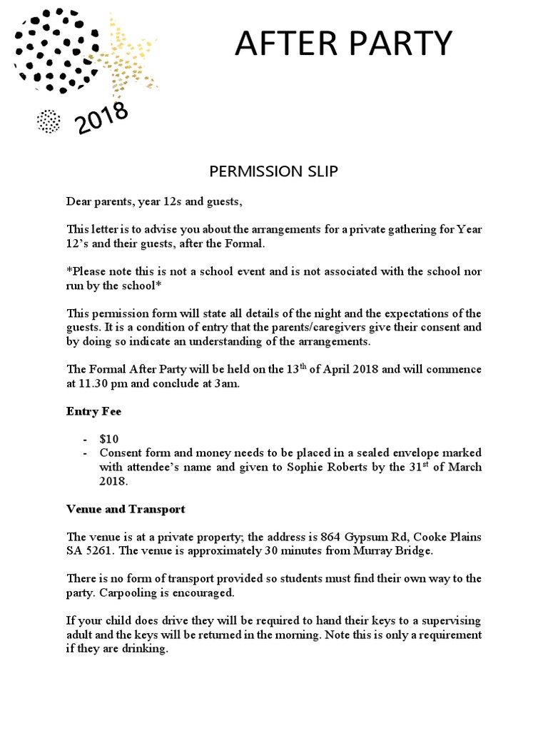After Party: Permission Slip | PDF | Parent | Relationships