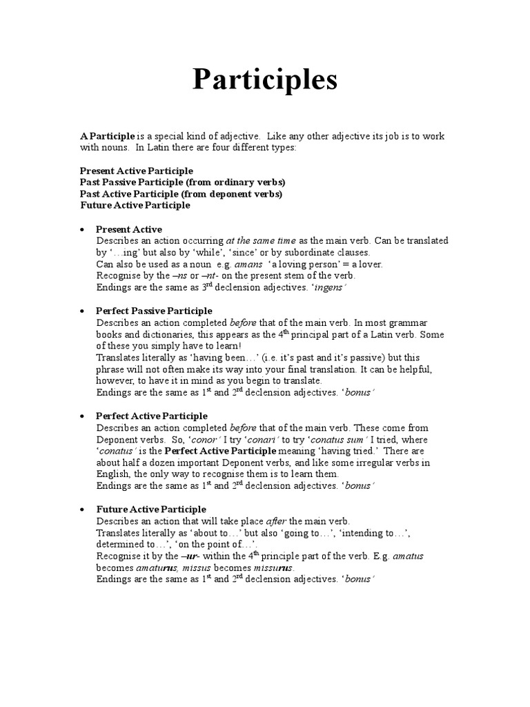 Latin Participles | PDF | Latin | Verb