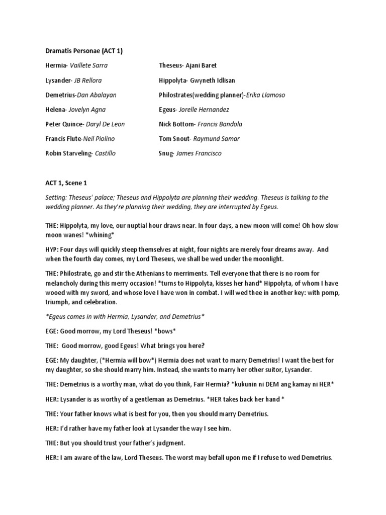 Dramatis Personae (ACT 1) | PDF | Shakespearean Comedies | Early Modern ...