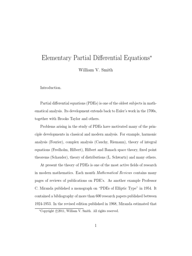 PDE Elementary PDE Text | PDF | Partial Differential Equation ...