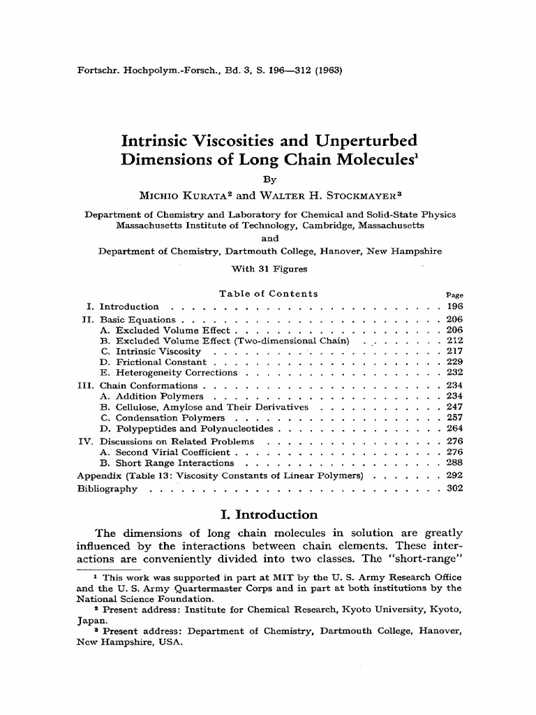 Intrinsic Viscosities and Unperturbed Dimensions of Long Chain ...
