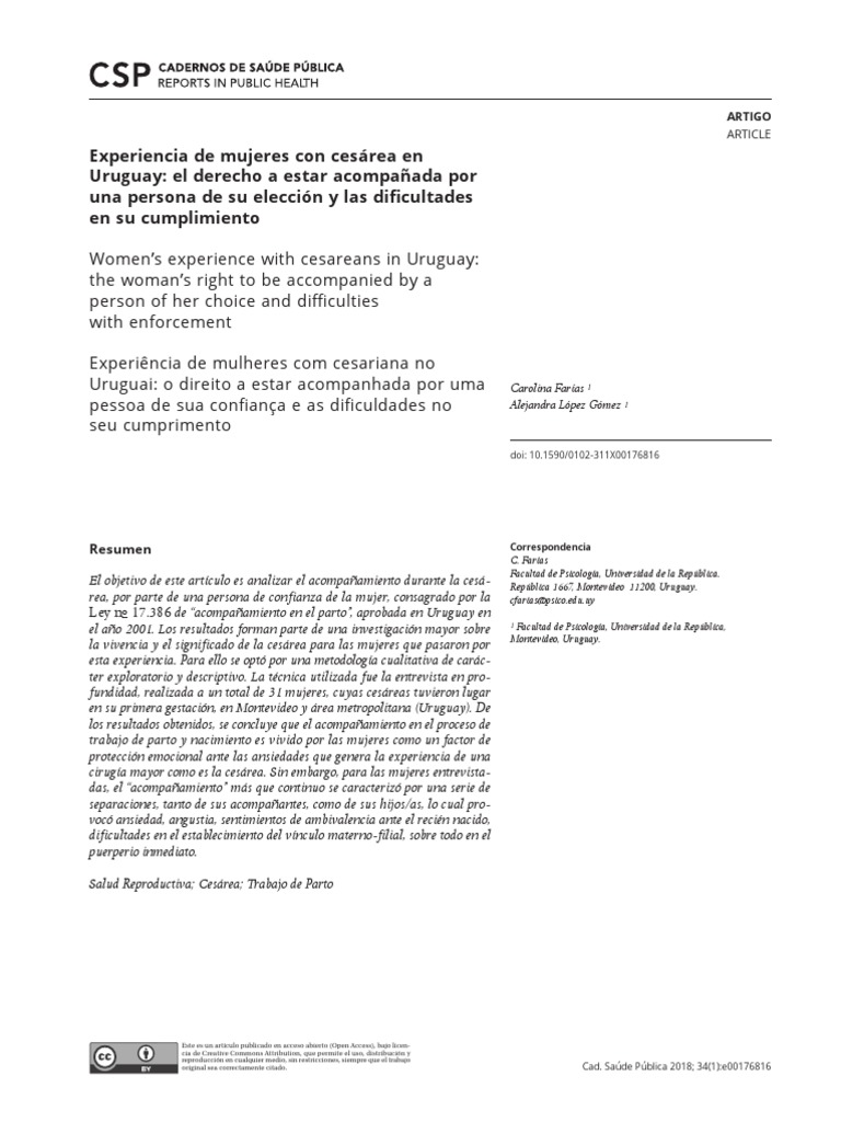 Experiencia de Mujeres Con Cesárea en Uruguay | PDF | Parto | Seccion ...