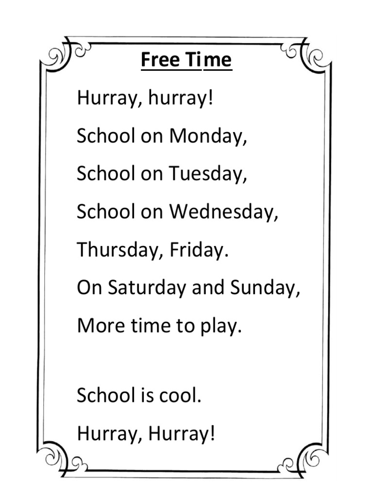 Hurray, Hurray! School On Monday, School On Tuesday, School On ...