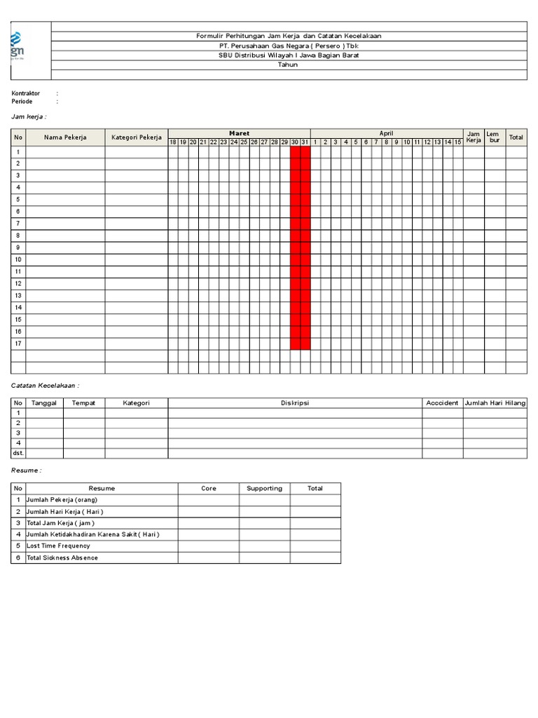 Form Jam Kerja Aman | PDF