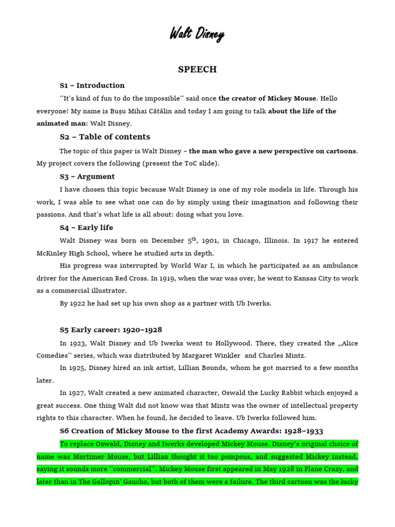 Walt Disney: Speech | Download Free PDF | Walt Disney | Cartoon