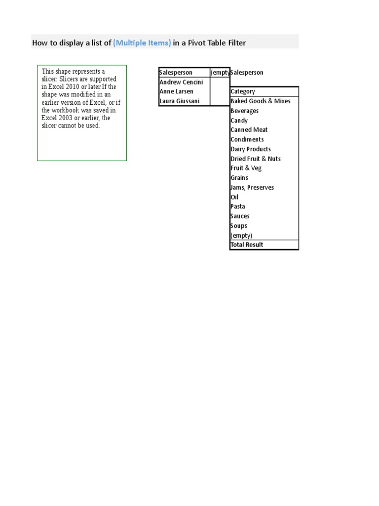 Display Multiple Items in Pivot Table Filter | PDF | Fruit Preserves ...