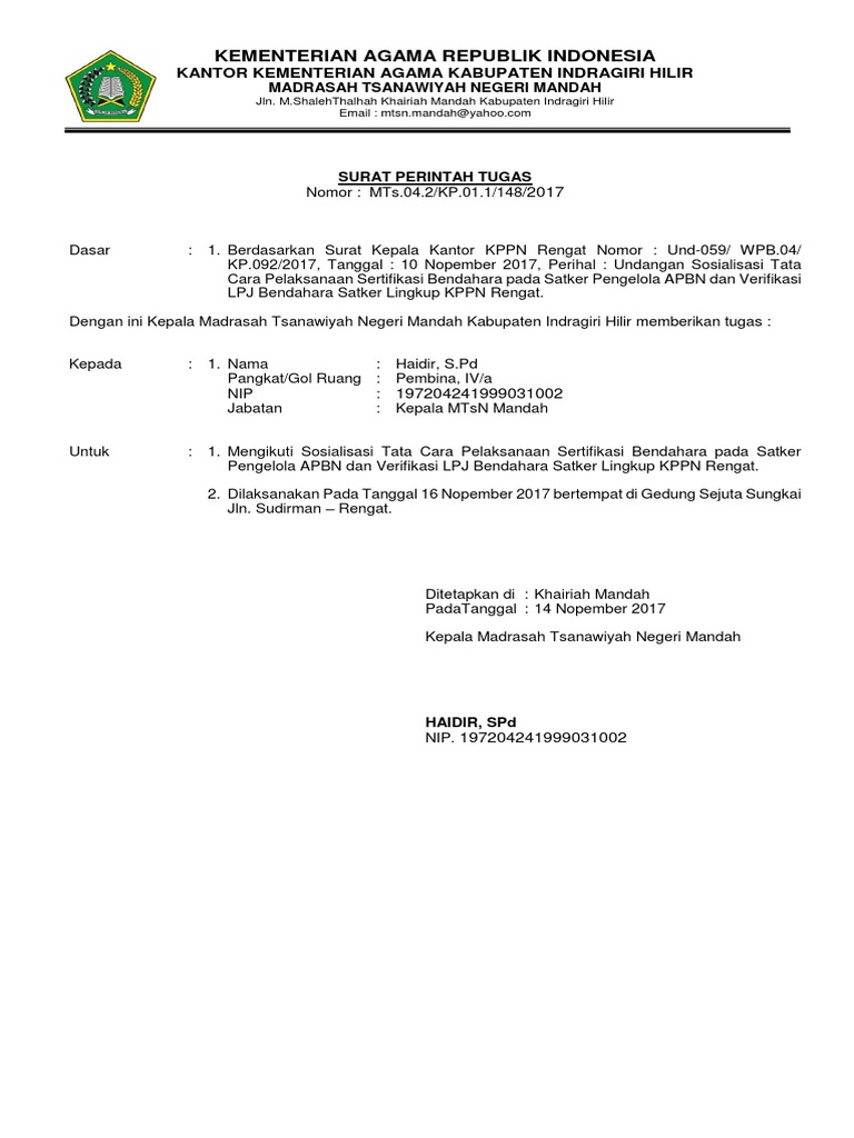 Surat Tugas - SPD Haidir | PDF