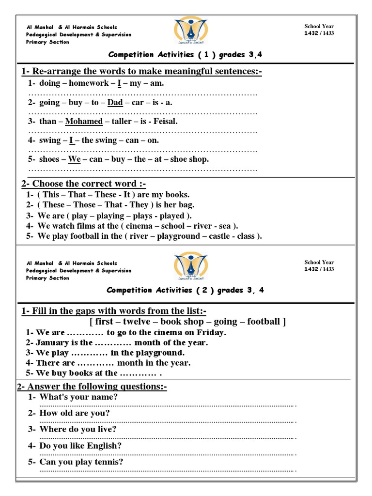 Arrange The Words To Make Meaningful Sentences: - Re - 1: Competition ...