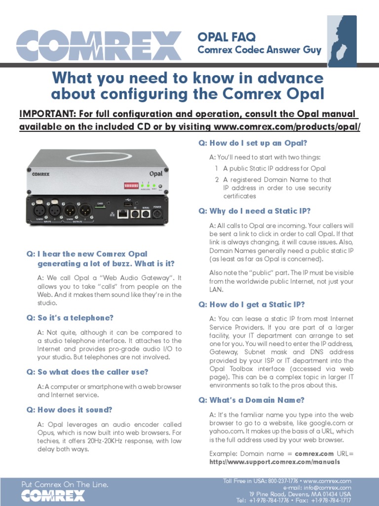 What You Need To Know in Advance About Configuring The Comrex Opal | PDF | Domain Name System ...