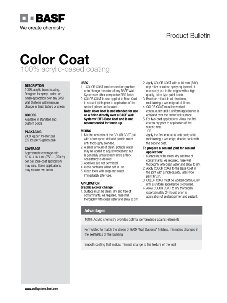 Basf Product Bulletin Color Coat | PDF | Paint | Water