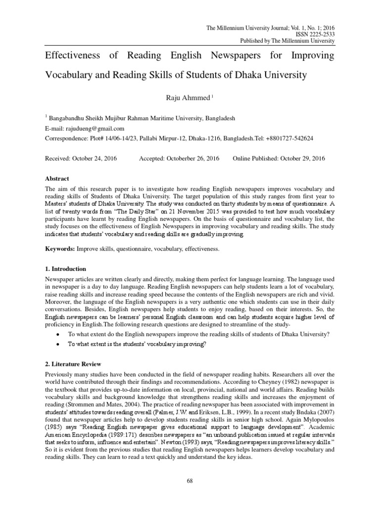 Effectiveness of Reading English Newspapers For Improving Vocabulary ...