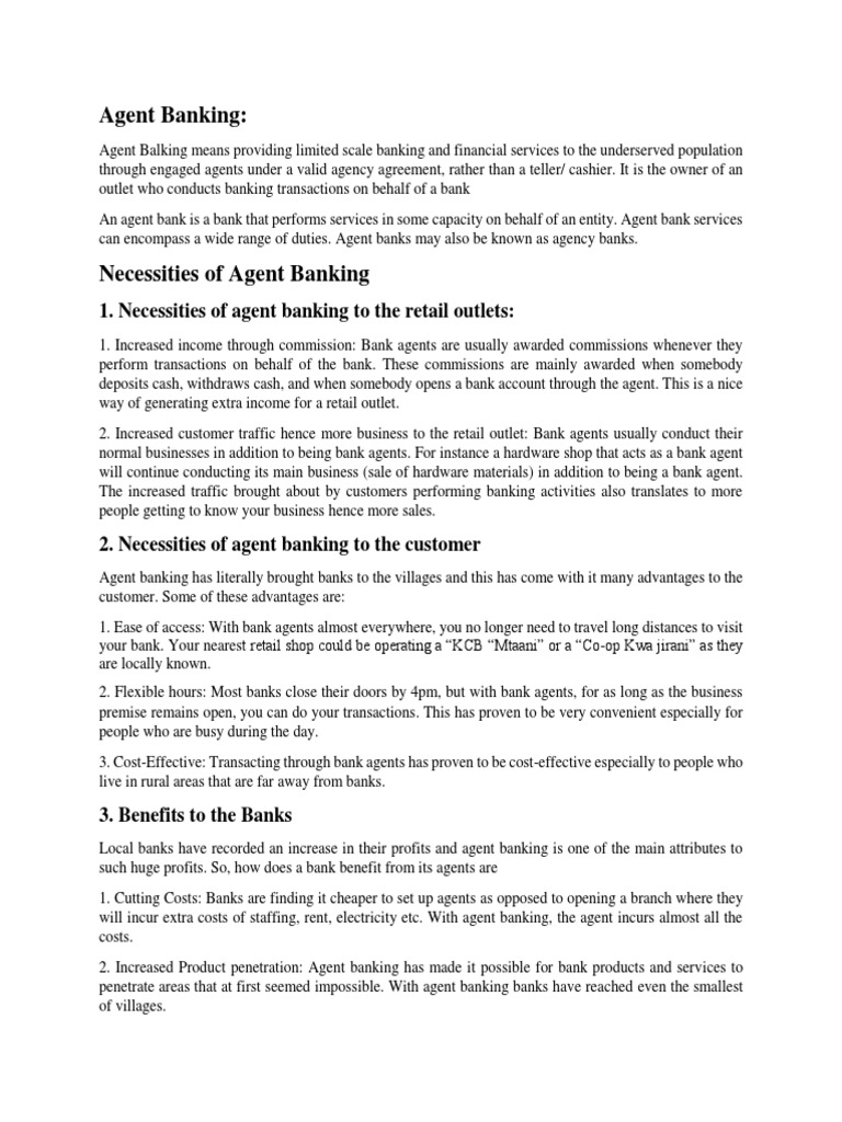 Agent Banking:: 1. Necessities of Agent Banking To The Retail Outlets ...