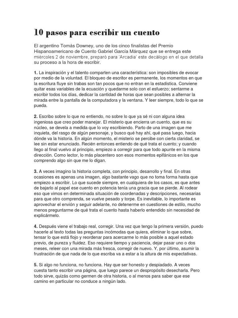 10 Pasos para Escribir Un Cuento | PDF | Cuentos | Narración
