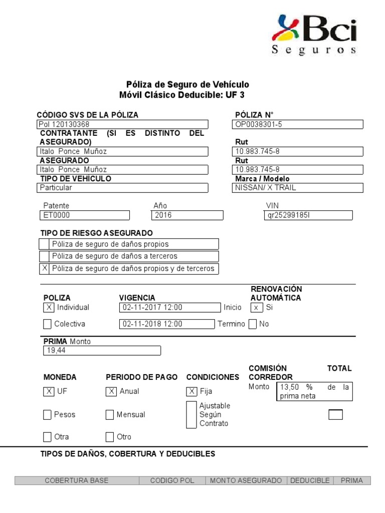 Seguro vehículo clásico deducible UF 3 | PDF | Póliza de seguros | Seguro