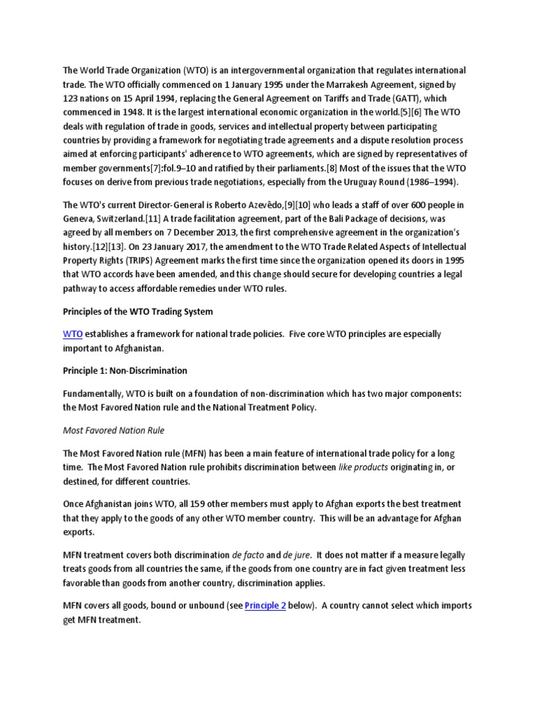 Principles of The WTO Trading System: Most Favored Nation Rule | PDF ...