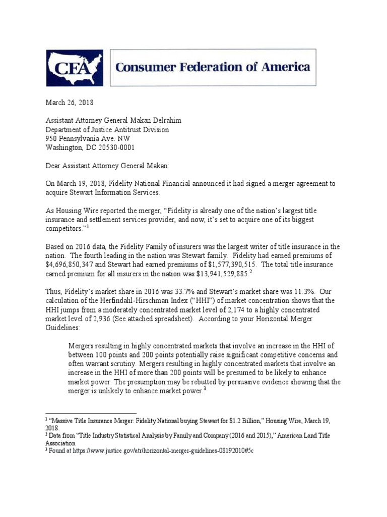 Cfa Letter Fidelity Stewart Merger | Title Insurance | Home Insurance