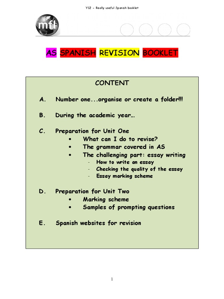 As Spanish Revision Booklet: Content | PDF | Verb | Question