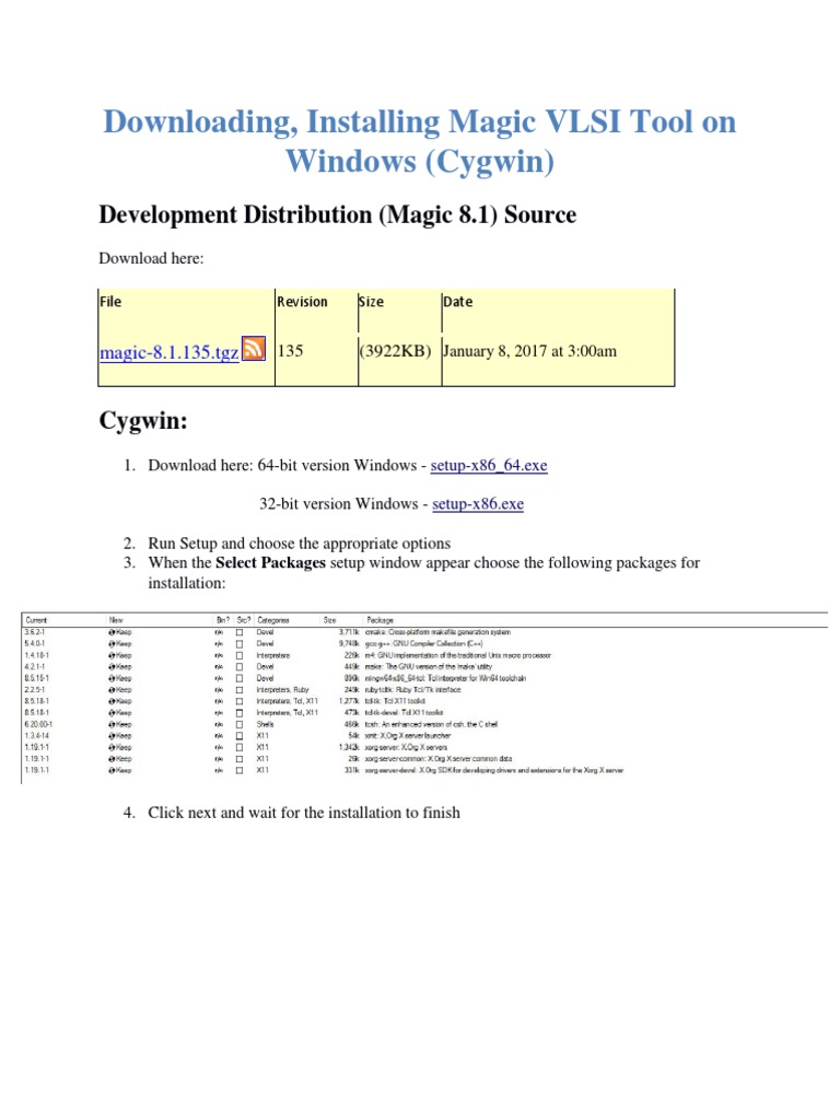 Install Magic VLSI Tool on Windows (Cygwin) in 40 Characters | PDF