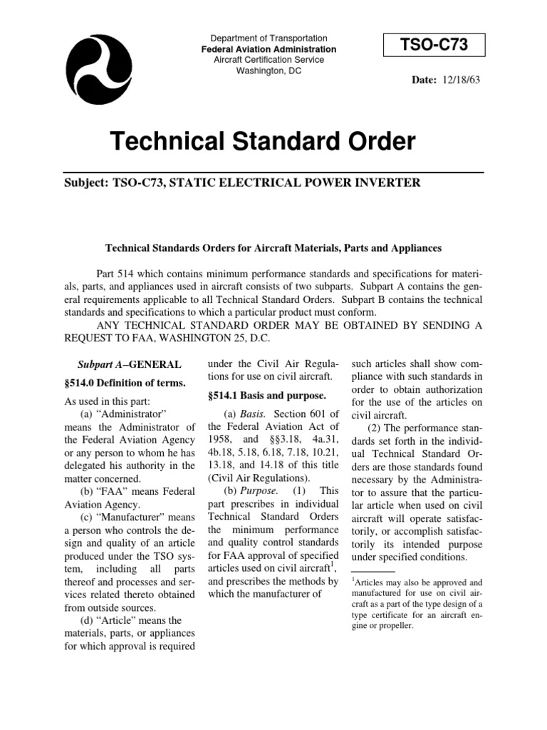 Technical Standard Order: TSO-C73 | PDF | Power Inverter | Frequency