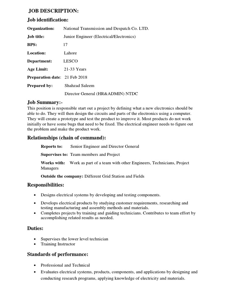 Job Description: Job Identification | PDF | Engineer | Design