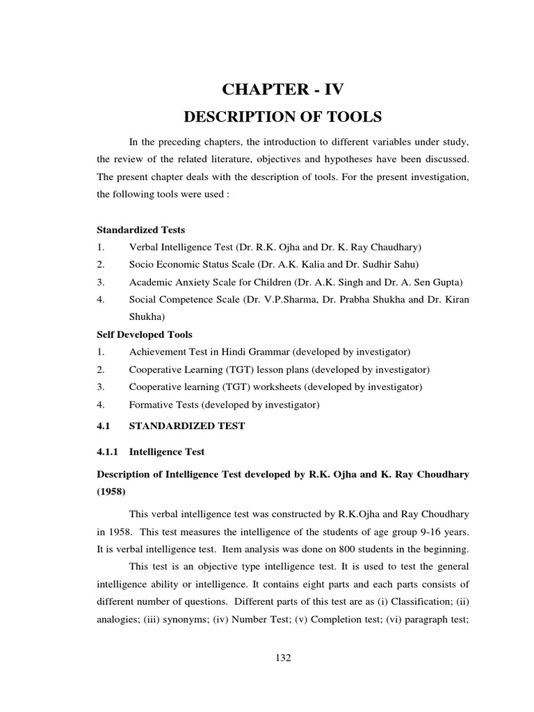 Chapter - Iv: Description of Tools | PDF | Lesson Plan | Validity ...
